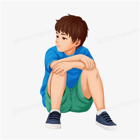 手绘孤独的小男孩插画元素PNG图片素材下载 插画PNG 熊猫办公