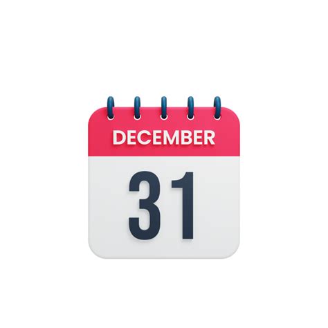 December Realistic Calendar Icon 3d Rendered Date December 31 12424199 Png