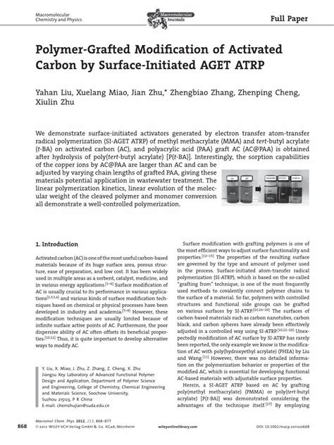Pdf Polymer Grafted Modification Of Activated Carbon By Surface