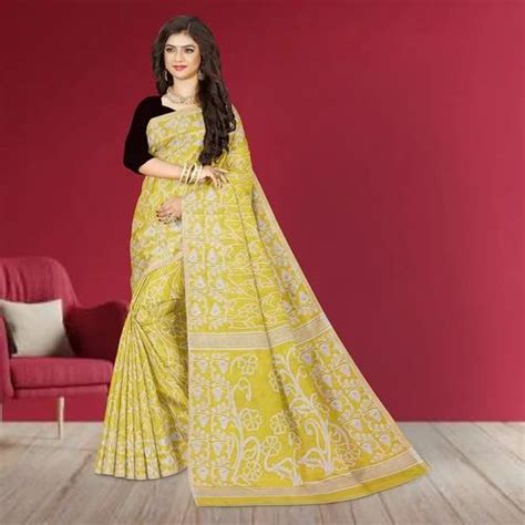 Cotton Silk Yellow Jamdani Saree 55 M Separate Blouse Piece At
