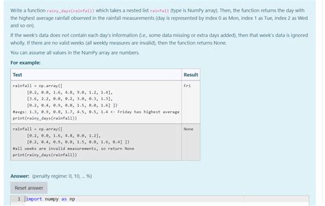 Solved Write A Function Rainydays Rainfall Which Takes A