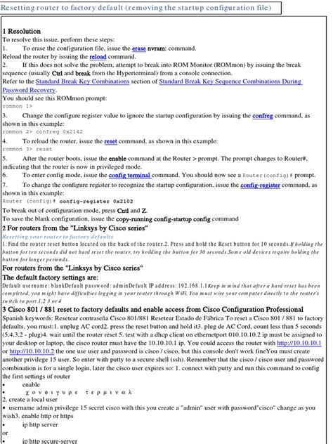 Resetting Router To Factory Default Pdf Ip Address Booting