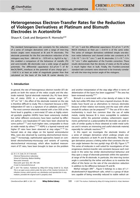 Pdf Heterogeneous Electron Transfer Rates For The Reduction Of Some