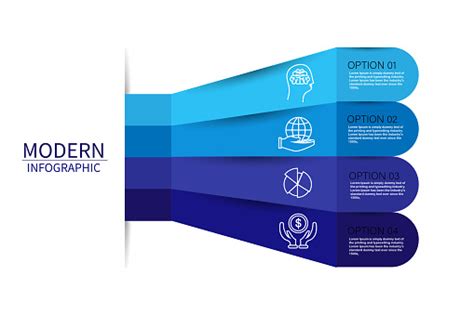 최신 인포그래픽 템플릿 4 개의 파란색 수평 스트립의 큰 종이 화살표 인포그래픽에 대한 스톡 벡터 아트 및 기타 이미지 인포그래픽 파란색 4 Istock