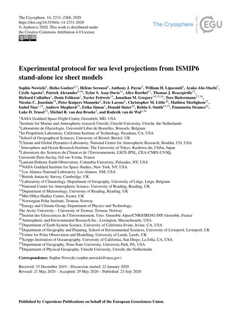 Pdf Experimental Protocol For Sea Level Projections From Ismip6 Stand Alone Ice Sheet Models