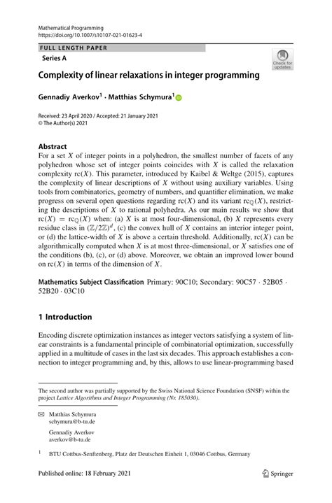 Pdf Complexity Of Linear Relaxations In Integer Programming