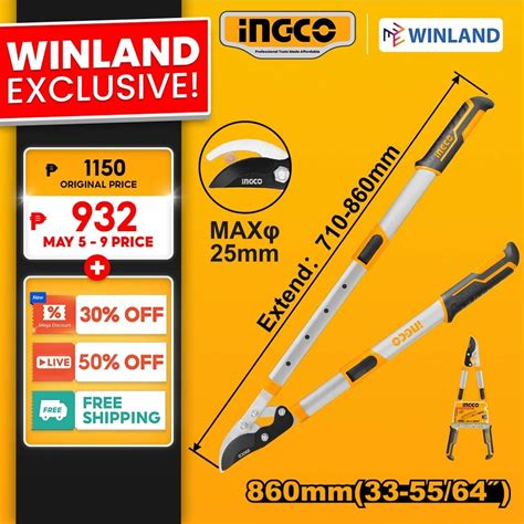 Ingco By Winland 660 860mm Telescopic Long Lopper Grass Cutter Scissors
