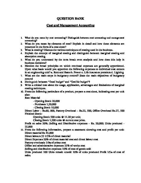 Cost Accounting Question Bank Final Pdfcoffee Com