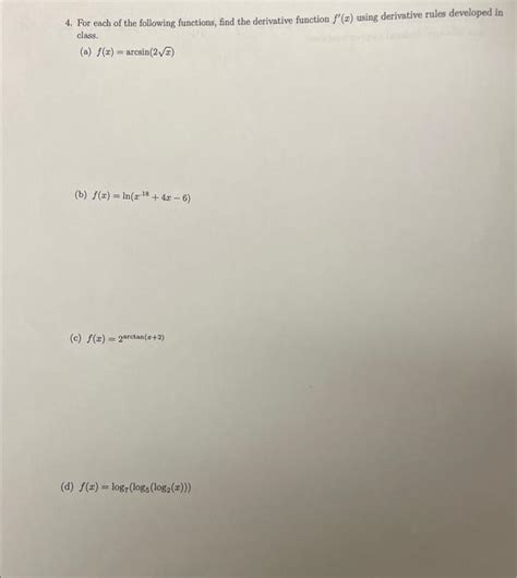 Solved 4 For Each Of The Following Functions Find The