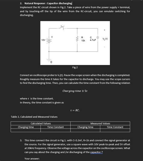 Solved Procedure Step Response Capacitor Charging Chegg