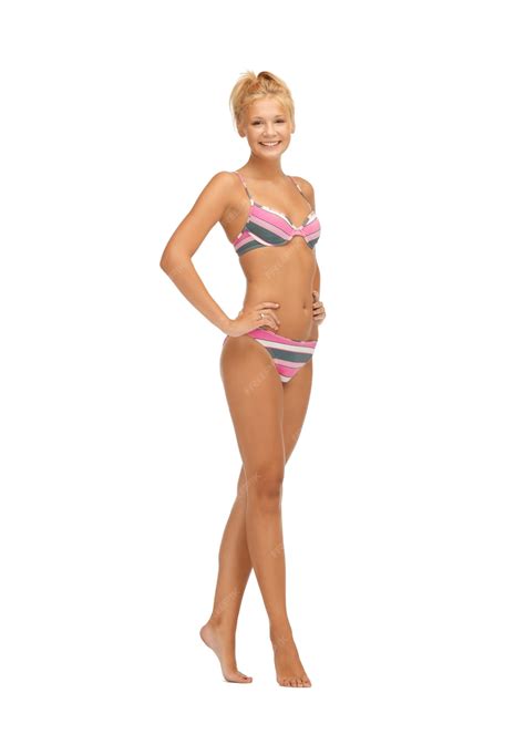 Premium Photo Bright Picture Of Beautiful Barefoot Woman In Bikini