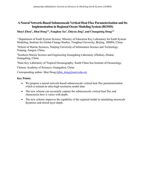 Pdf A Neural Network Based Submesoscale Vertical Heat Flux Parameterization And Its