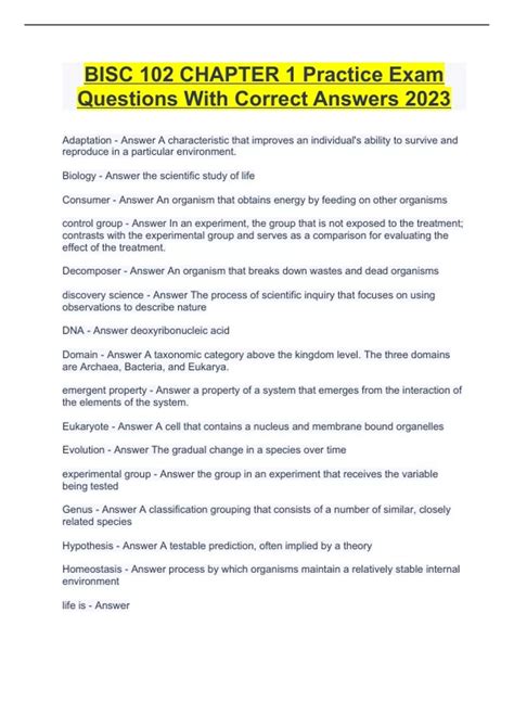 BISC 102 CHAPTER 1 Practice Exam Questions With Correct Answers 2023 BISC 102 Stuvia US