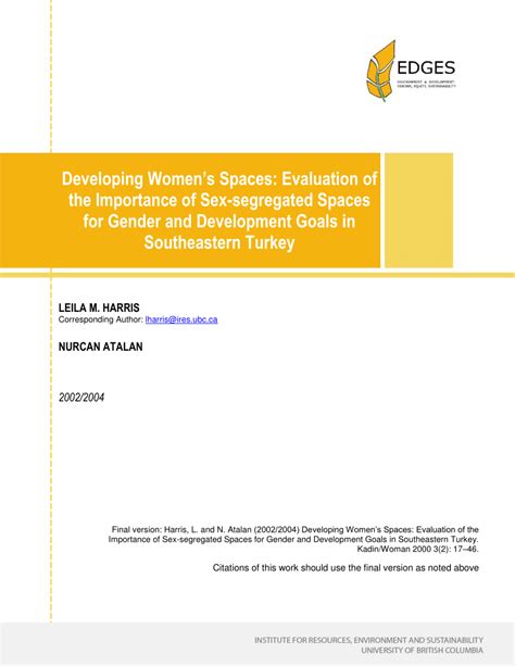 Pdf Developing Womens Spaces Evaluation Of The Importance Of Sex