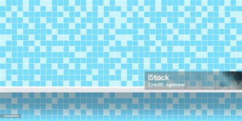 타일 모자이크 밝은 파란색 패턴 배경 장식 건축 벽 모자이크 타일 벽과 판자 선반 화장실 벽의 모자이크 타일 그리드를위한 현대 사각형 모자이크 그리드 패턴 타일에 대한 스톡