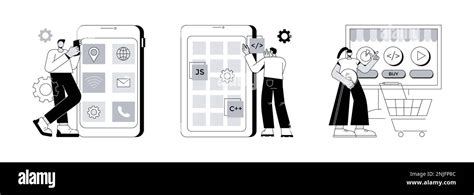 Software Application Abstract Concept Vector Illustration Set Native And Hybrid Mobile App