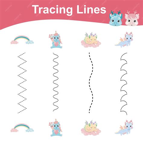 어린이를 위한 선을 추적하는 활동 어린이를 위한 워크 추적 교육용 인쇄 가능한 워크 프리미엄 벡터