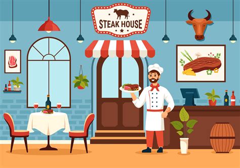 Steakhouse Vector Illustration With Restaurant That Provides Grilled