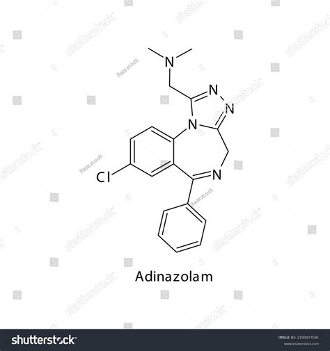 Adinazolam Molecule Flat Skeletal Structure Benzodiazepine เวกเตอร์สต็อก ปลอดค่าลิขสิทธิ์