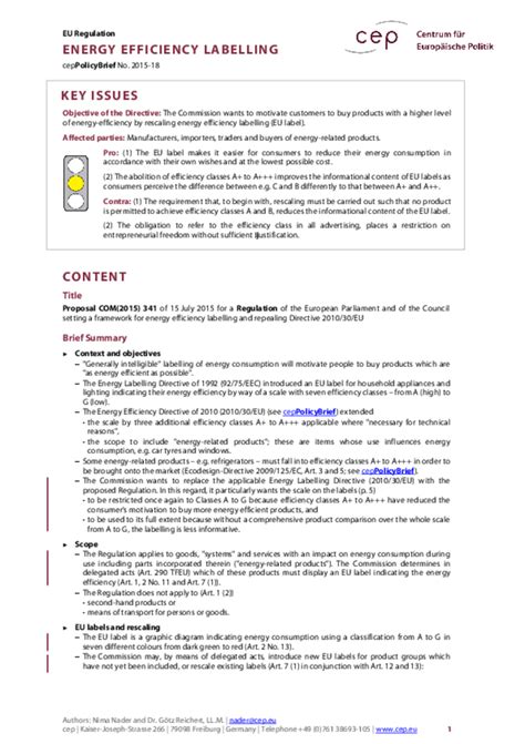 Energy Efficiency Labelling Regulation Cep Centre For European