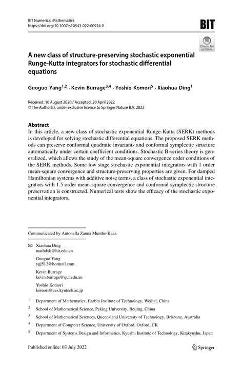 Pdf A New Class Of Structure Preserving Stochastic Exponential Runge