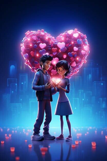 Premium Ai Image Two 3d Pixar Tiny Male And Female In Love Holding A