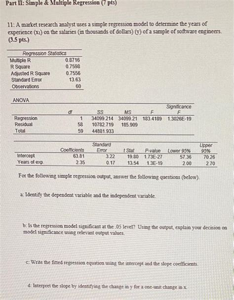Solved Part Ii Simple And Multiple Regression Pts 11 A