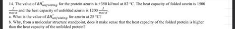 Solved 14 The Value Of Δhunfolding ∗ For The Protein Azurin