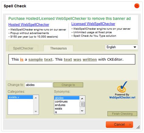 Ckeditor 3xusers Guidespell Checking Cksource Docs
