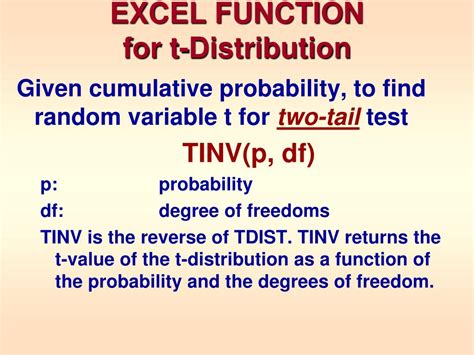 Ppt Excel Function T Distribution Powerpoint Presentation Free Download Id 3005153