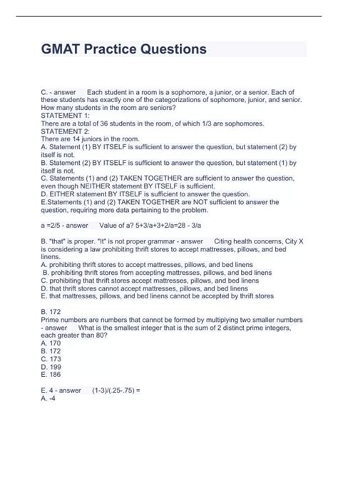 Gmat Practice Questions With Complete Solutions 2024 Gmat Stuvia Us