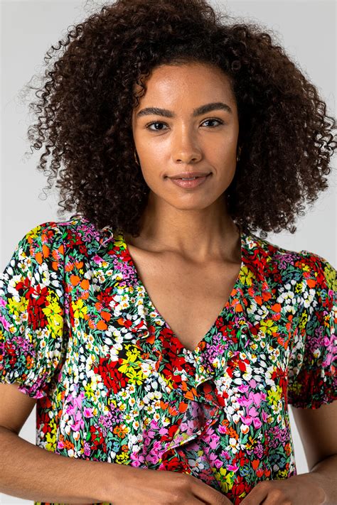 Floral Print Frill Detail Blouse In Red Roman Originals Uk