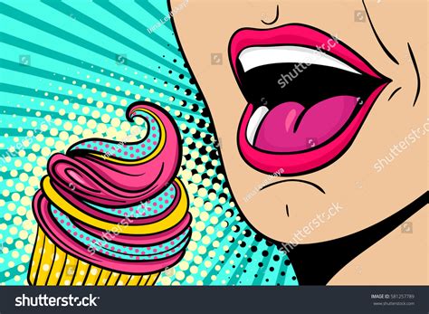 Sexy Open Female Mouth Eating Colorful Stock Vector Royalty Free