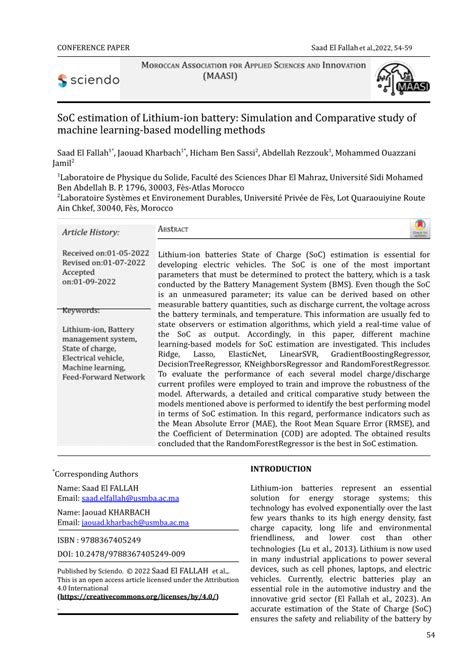 Pdf Soc Estimation Of Lithium Ion Battery Simulation And Comparative