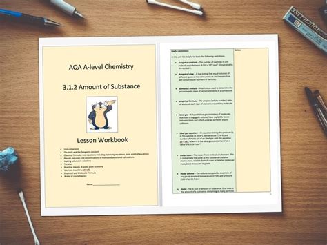 Aqa A Level Chemistry 3 1 2 Amount Of Substance Unit Workbook And Notes With Answers
