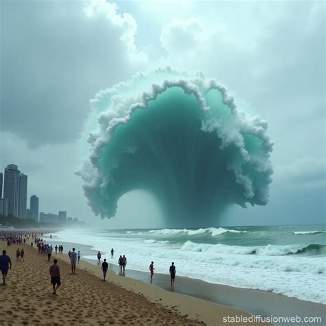 Tsunami On The Beach Stable Diffusion Online