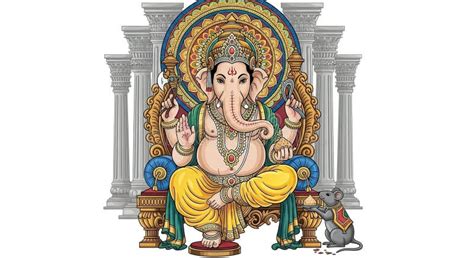 Lord Ganesha On Throne With Mouse Stock Illustration Illustration Of