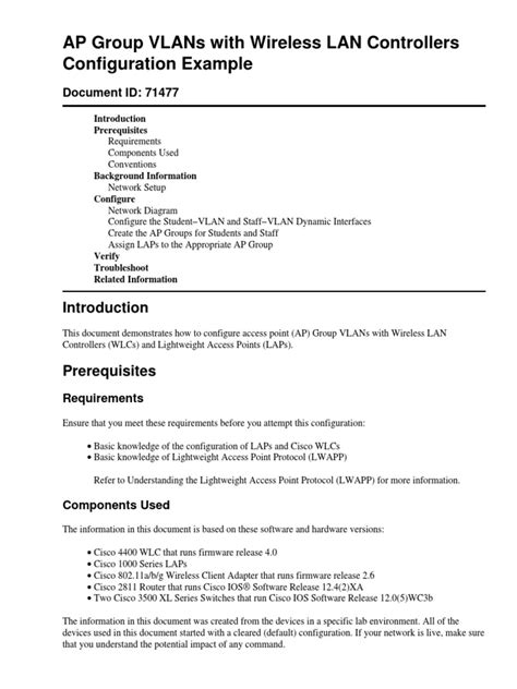 Ap Group Vlans With Wireless Lan Controllers Configuration Example Pdf Wireless Lan Ip Address