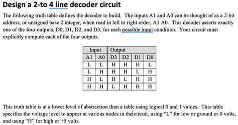 solved design a 2 to 4 line decoder circuit the following