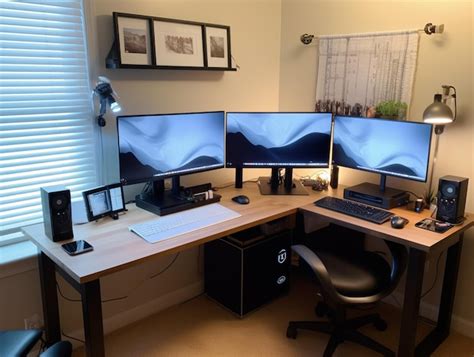 Premium Ai Image There Are Two Computer Monitors On A Desk In A Room Generative Ai