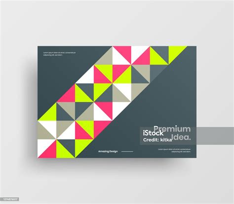 창조적 인 비즈니스 프리젠 테이션 벡터 A4 수평 방향 전면 페이지 모형 현대 기업 보고서는 추상적 인 기하학적 일러스트 디자인 레이아웃을 다룹니다 회사 Id 브로셔