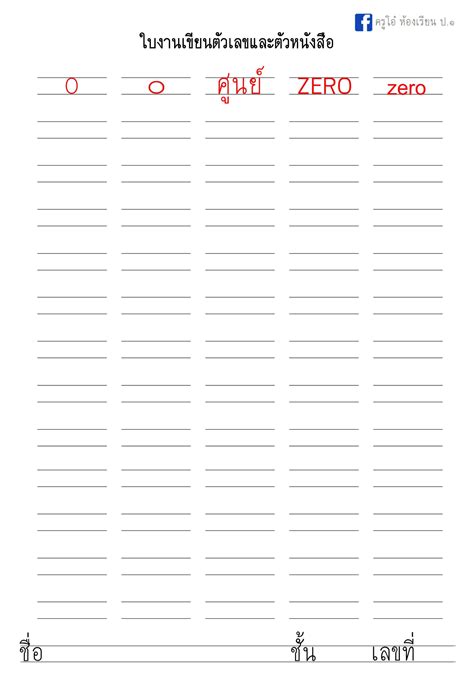 👉ใบงานเขียนตัวเลขและตัวหนังสือ 0 ครูโอ๋ ห้องเรียน ป ๑