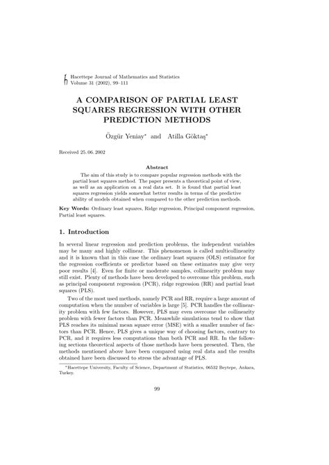 Pdf A Comparison Of Partial Least Squares Regression With Other
