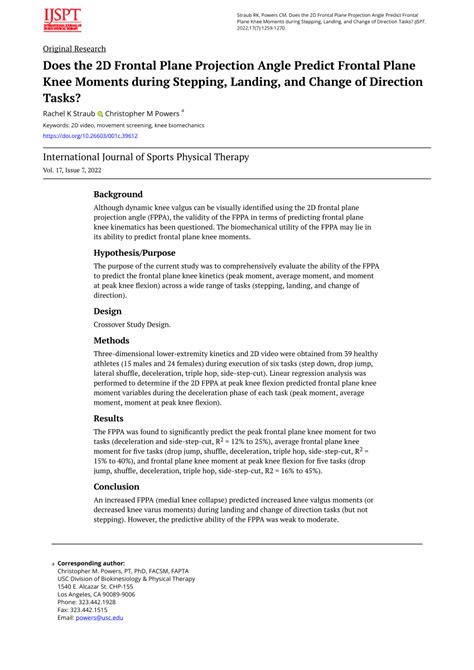 Pdf Does The 2d Frontal Plane Projection Angle Predict Frontal Plane