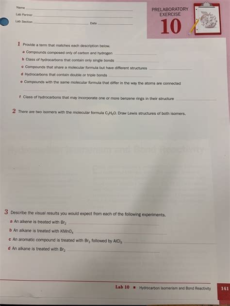 Solved Name Lab Partner Lab Section PRELABORATORY EXERCISE Chegg