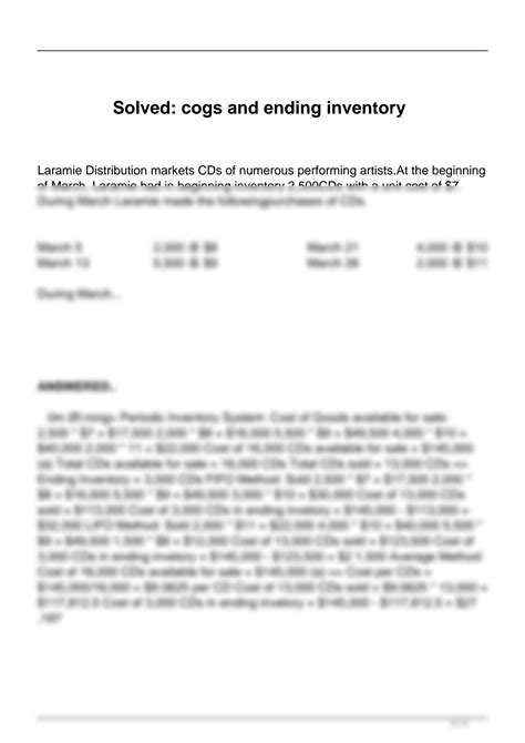 SOLUTION Solved Cogs And Ending Inventory 1964121994 Studypool
