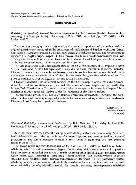 Pdf Structural Reliability Analysis And Prediction