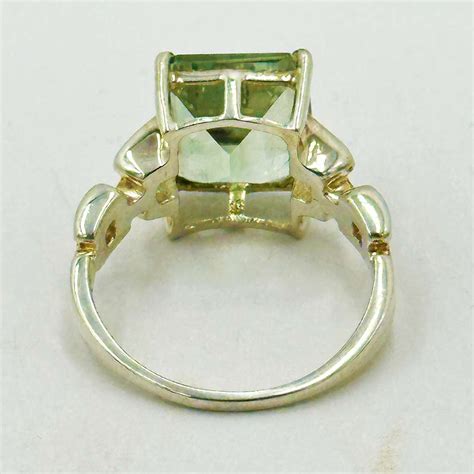 A Vintage Sterling Silver Ring With Large Emerald Cut Green Amethyst