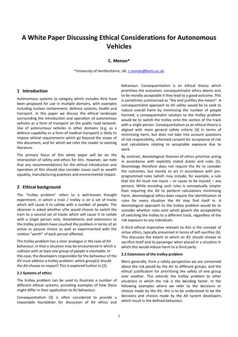 Pdf Ethical Considerations For Autonomous Vehicles