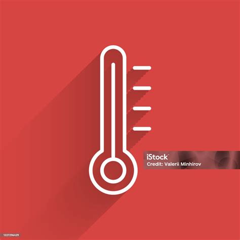 긴 그림자로 격리 된 흰색 선 기상 온도계 측정 아이콘입니다 뜨겁거나 추운 날씨를 보여주는 온도계 장비 벡터 일러스트레이션 0명에 대한 스톡 벡터 아트 및 기타 이미지